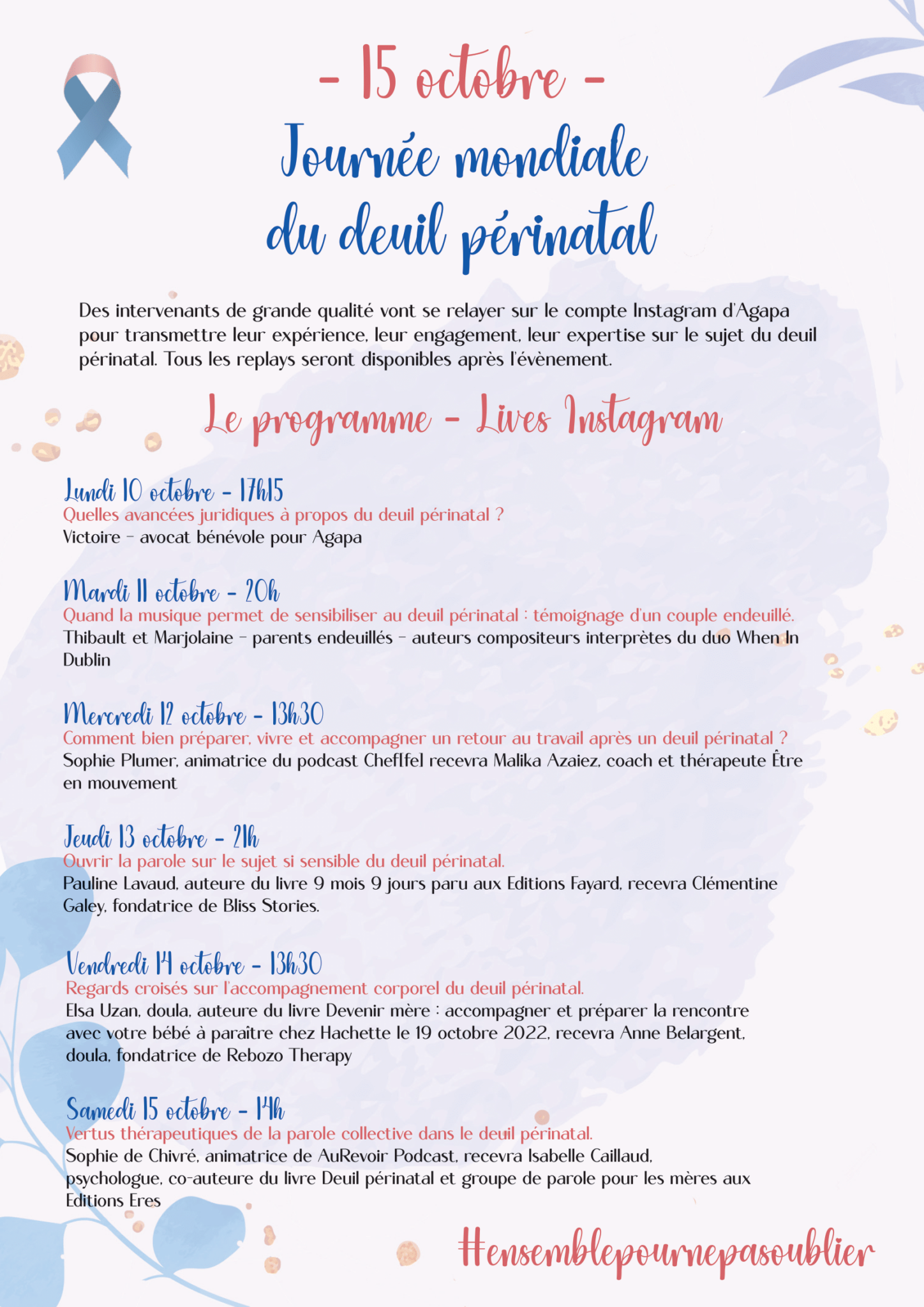 Les lives de la semaine de sensibilisation au deuil périnatal - Agapa
